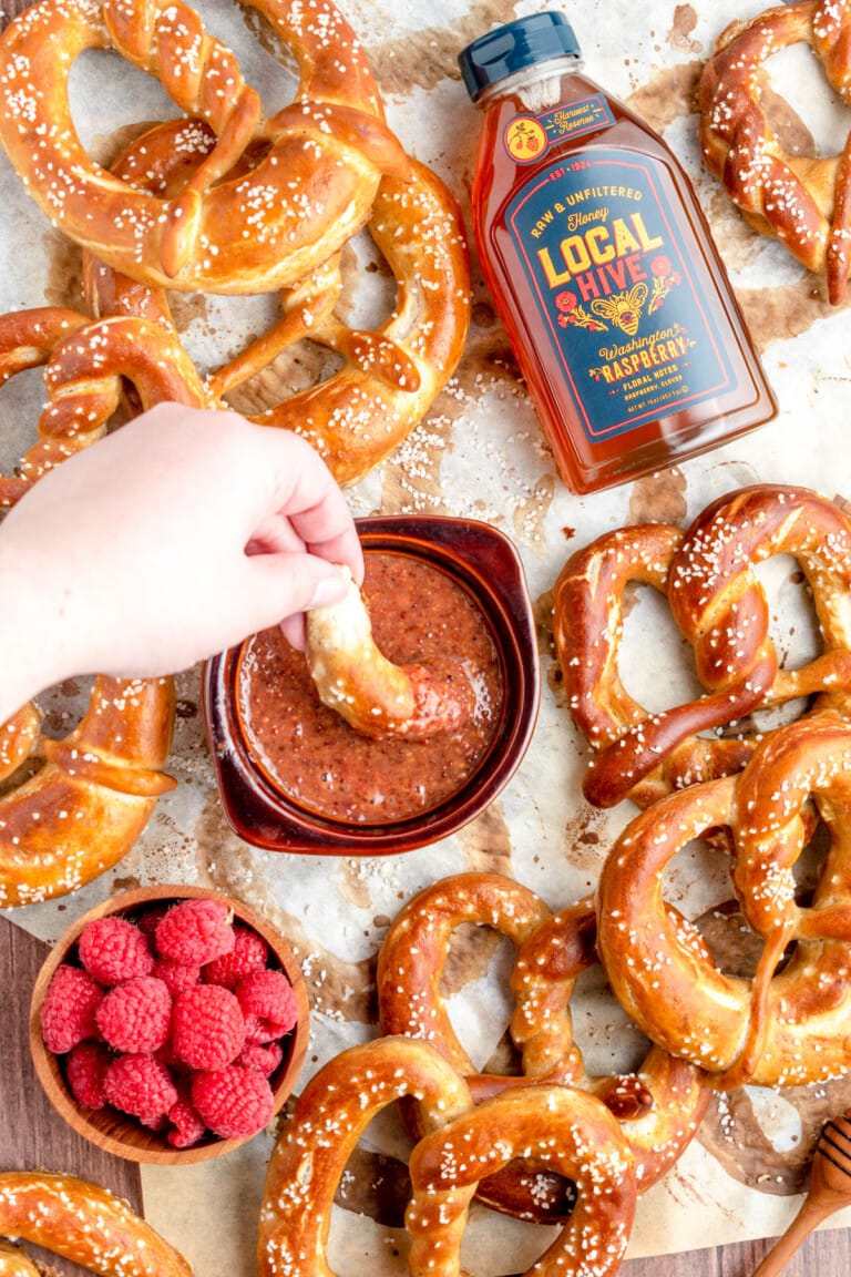 The BEST Raspberry Honey Mustard Pretzel Dip » the practical kitchen